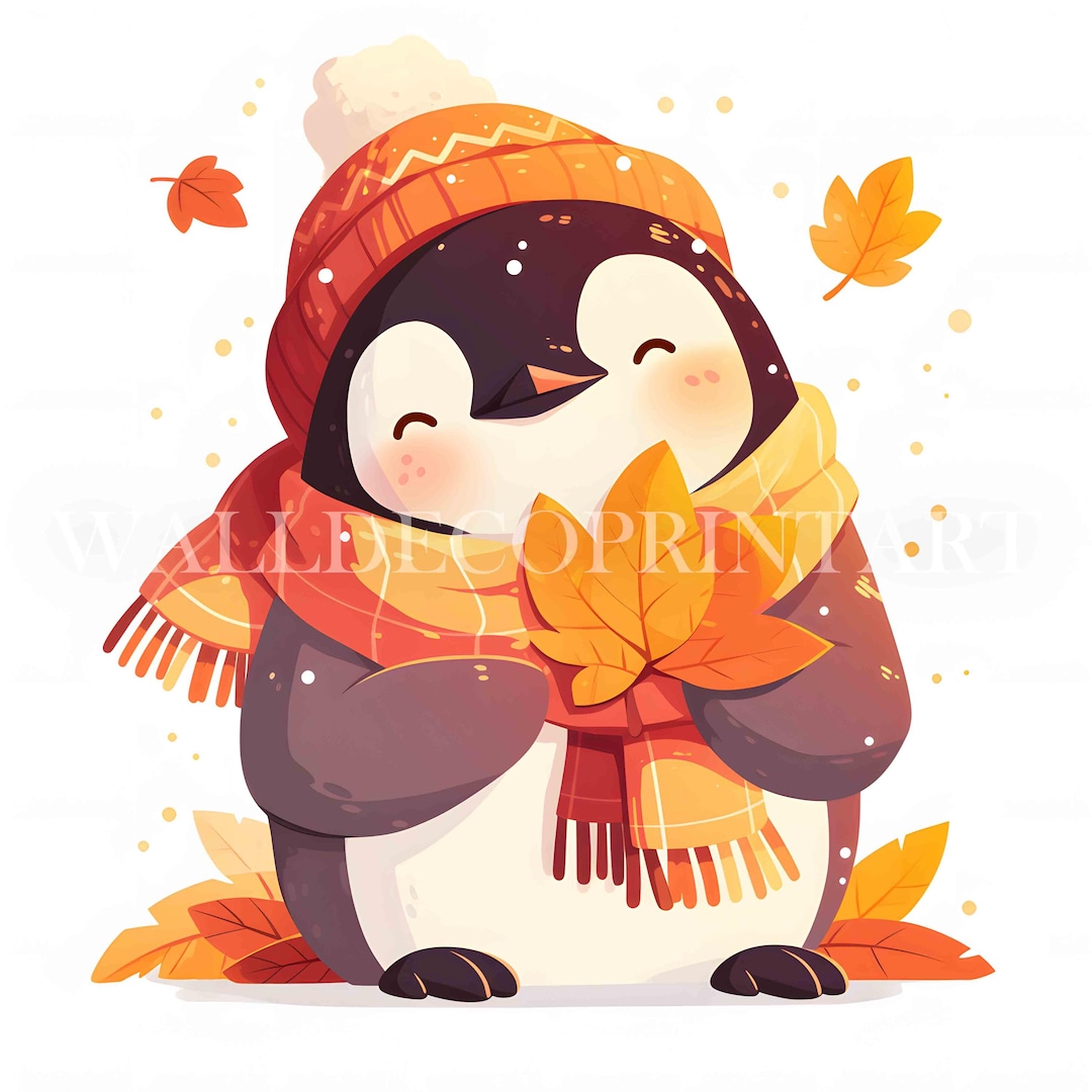 10 Cute Autumn Penguin Clipart Bundle - High Quality Jpgs - Digital ...