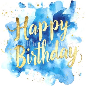 10 Blue & Gold Happy Birthday Clipart Bundle - High Quality Jpgs ...