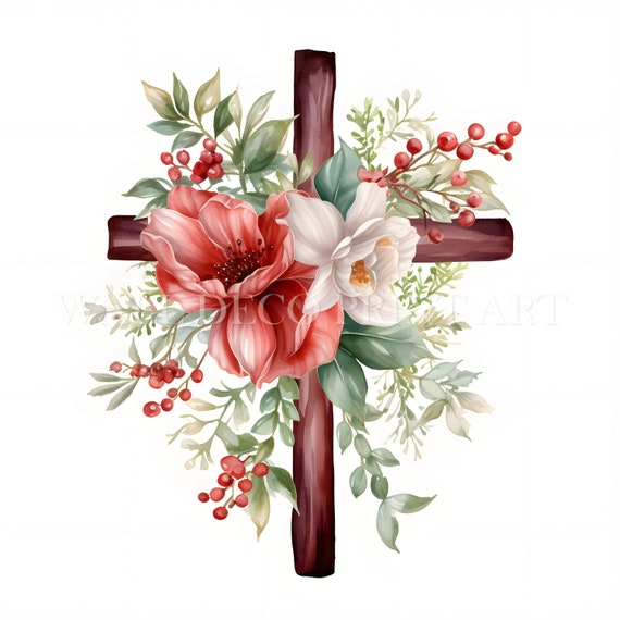 Beautiful Cross Drawing With Flowers