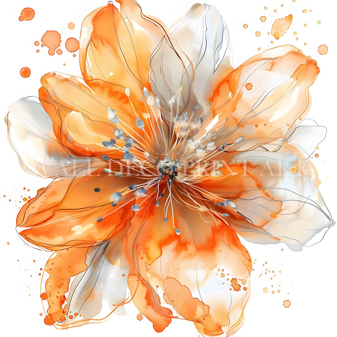 Orange & Silver Abstract Flowers Clipart Bundle - 10 High Quality JPG ...