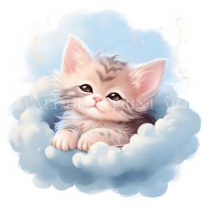 Cat Sleeping on a Cloud Clipart Bundle - 11 High Quality Jpgs - Digital ...