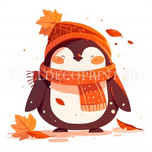 10 Cute Autumn Penguin Clipart Bundle - High Quality Jpgs - Digital ...