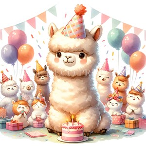 Colorful Birthday Alpaca Clipart Bundle - 10 High Quality JPG - Digital ...