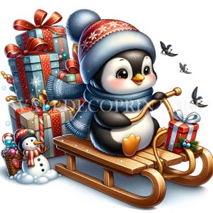 7 Christmas Winter Penguin Clipart Bundle - High Quality JPG - Digital ...