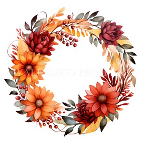 Autumn Floral Wreath Clipart - 10 High Quality JPG - Instant Digital ...