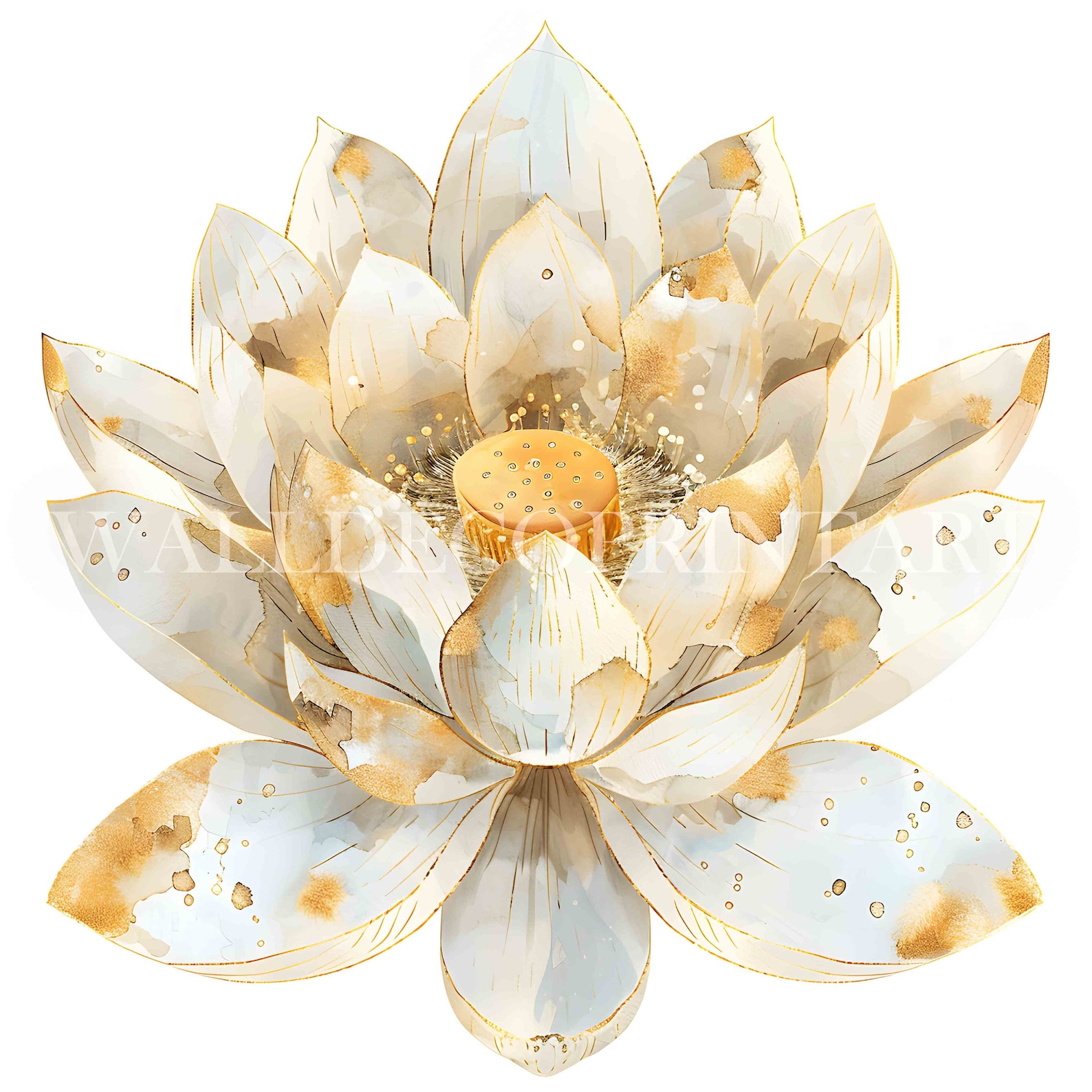 Ivory & Gold Abstract Lotus Flower Clipart Bundle - 10 High Quality JPG ...