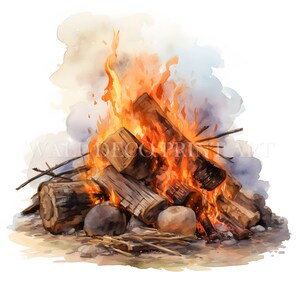 Watercolor Bonfire Clipart Bundle - 10 High Quality Jpgs - Digital ...