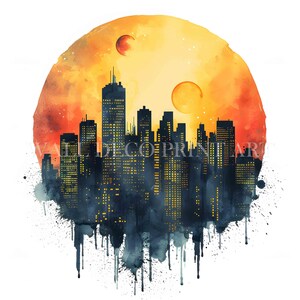 City Sunrise & Sunset Clipart Bundle - 10 High Quality Jpgs - Digital ...