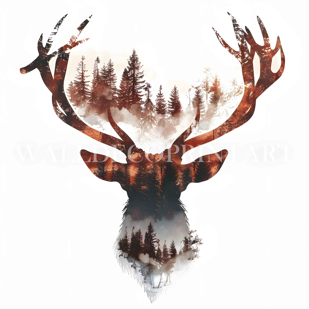 10 DEER Double Exposure Clipart Bundle - High Quality Jpgs - Digital ...