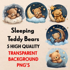 Sleeping Teddy Bear Clipart Bundle - 5 High Quality Pngs - Digital ...