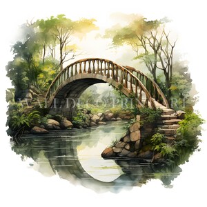 Watercolor Old Bridge Clipart Bundle - 10 High Quality Jpgs - Digital ...