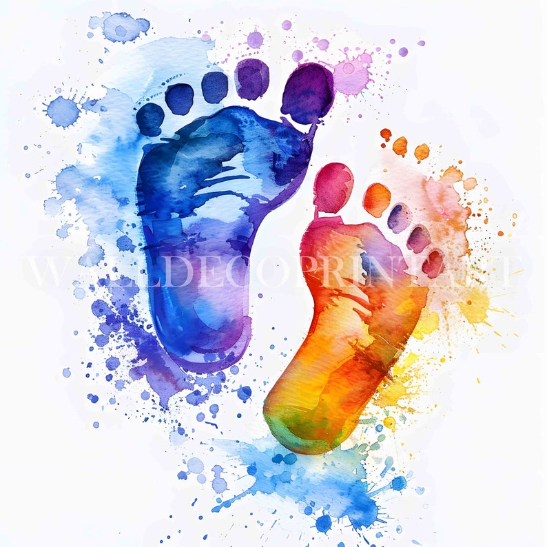 Colorful Baby Footprints Clipart - 6 High Quality Jpgs - Digital ...