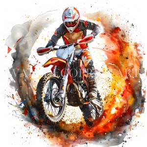 10 Fire Motocross Bike Clipart Bundle - High Quality Jpgs - Digital ...