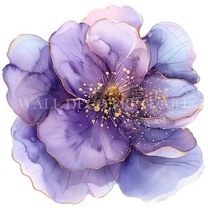 Purple & Gold Abstract Flowers Clipart Bundle - 10 High Quality Jpgs ...
