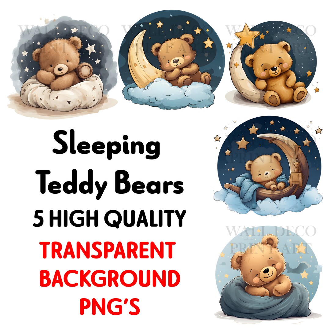 Sleeping Teddy Bear Clipart Bundle - 5 High Quality Pngs - Digital ...