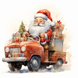 Santa Claus Riding a Truck Clipart Bundle - 10 High Quality JPG ...