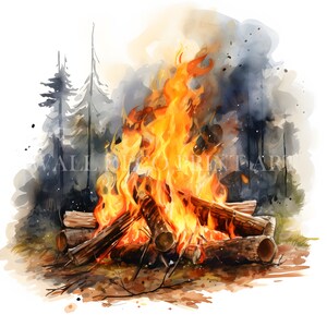 Watercolor Bonfire Clipart Bundle - 10 High Quality Jpgs - Digital ...