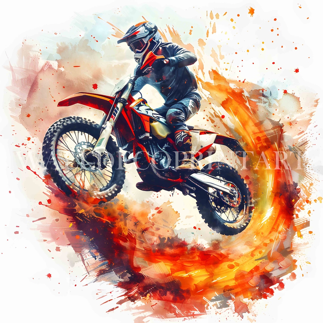 10 Fire Motocross Bike Clipart Bundle - High Quality Jpgs - Digital ...