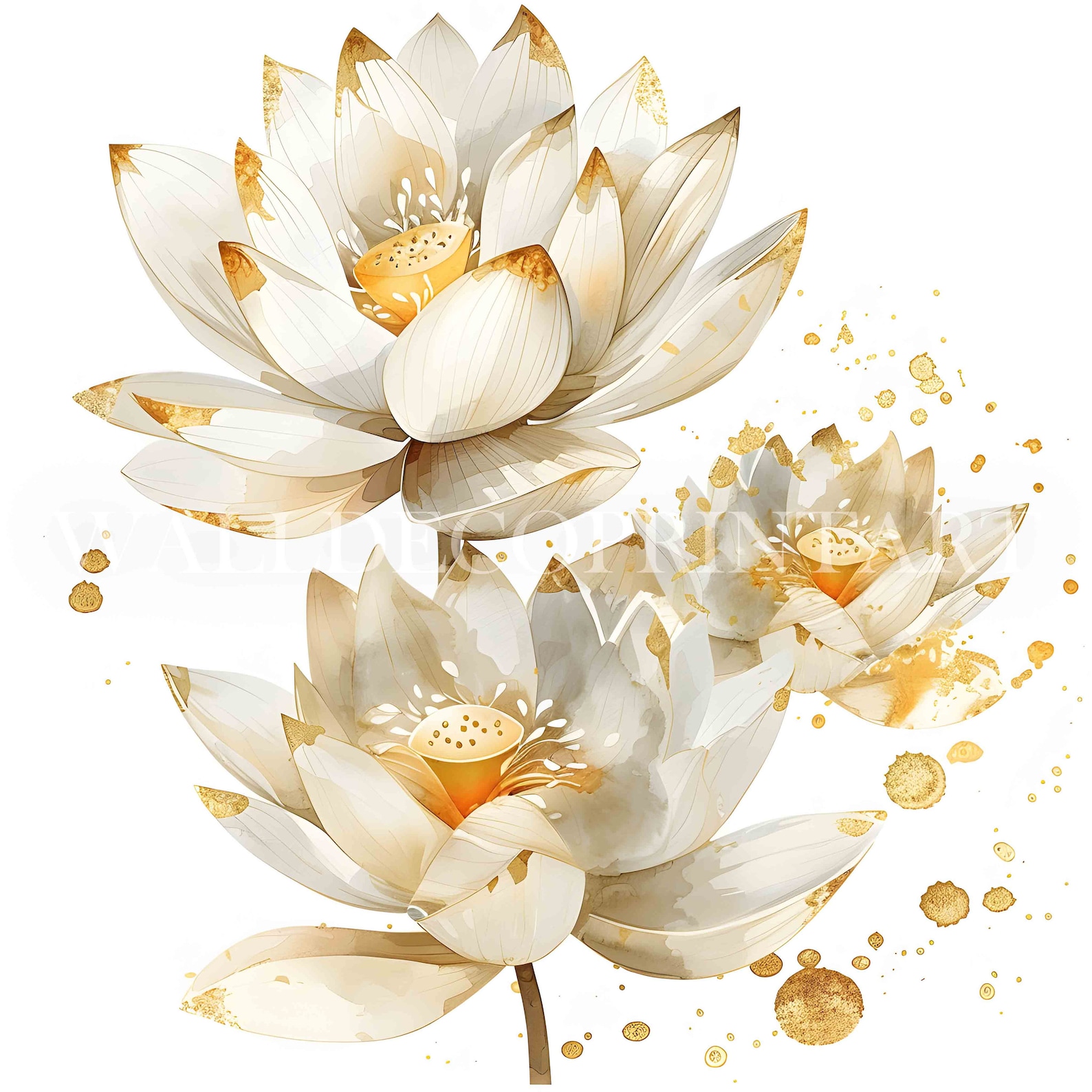 Ivory & Gold Abstract Lotus Flower Clipart Bundle - 10 High Quality JPG ...