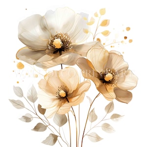 Ivory & Gold Abstract Flowers Clipart Bundle - 10 High Quality Jpgs ...