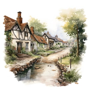 Watercolor English Village Clipart Bundle - 10 High Quality Jpgs ...