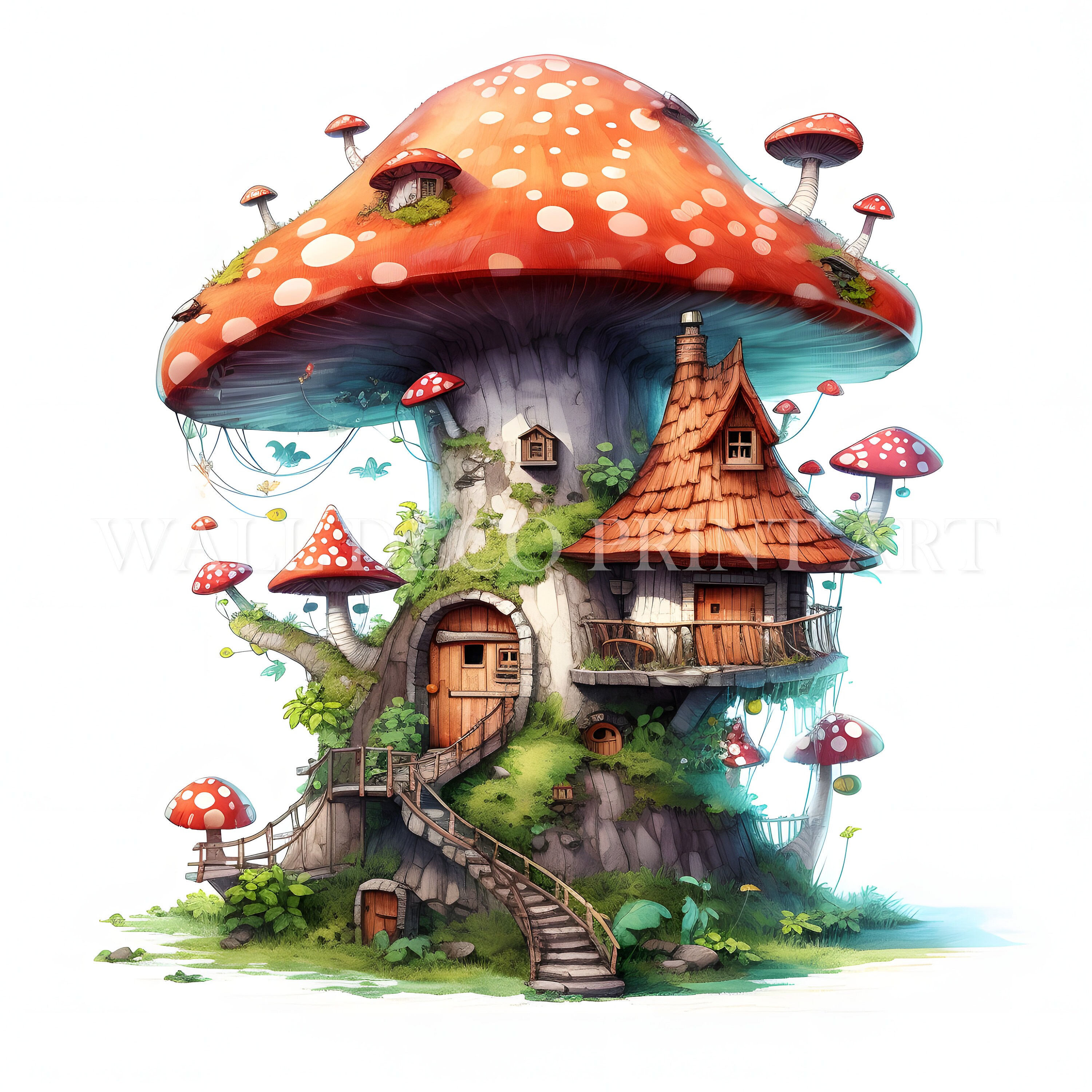 Watercolor Toadstood House Clipart Bundle - 10 High Quality Jpgs ...