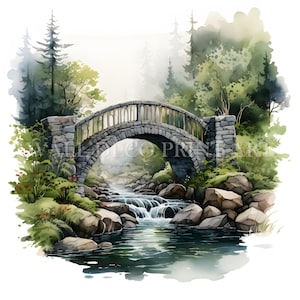Watercolor Old Bridge Clipart Bundle - 10 High Quality Jpgs - Digital ...