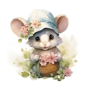Cute Spring Flower Mouse Clipart Bundle - 10 High Quality JPG - Digital ...