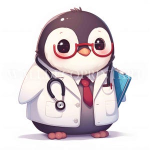 11 Cute Penguin Doctor & Nurse Clipart Bundle High Quality JPG Digital ...