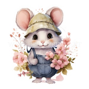 Cute Spring Flower Mouse Clipart Bundle - 10 High Quality JPG - Digital ...
