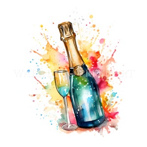 Colorful Party Champagne Clipart - 10 High Quality Jpgs - Digital ...