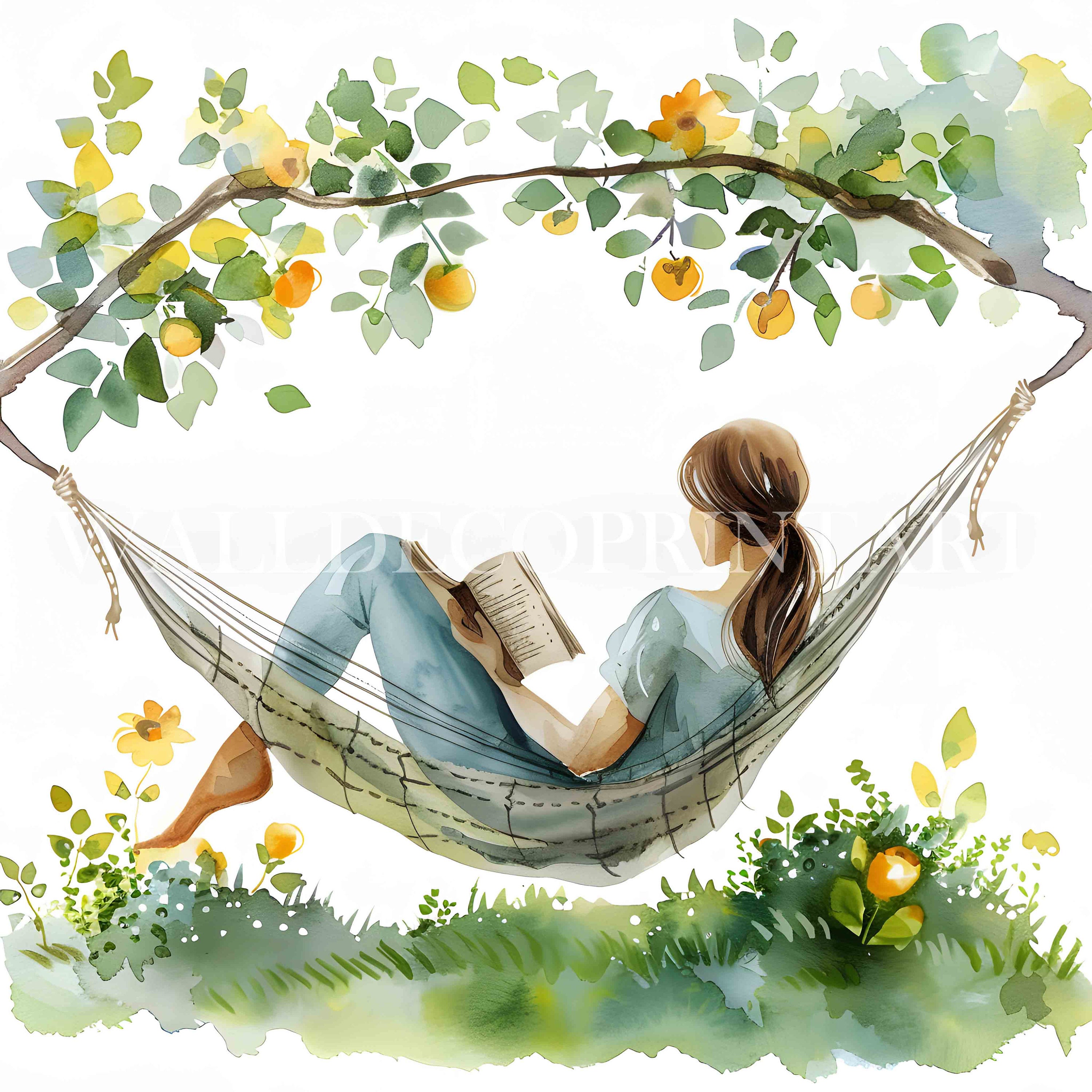 9 Woman Reading in Hammock Clipart Bundle - High Quality JPG - Digital ...