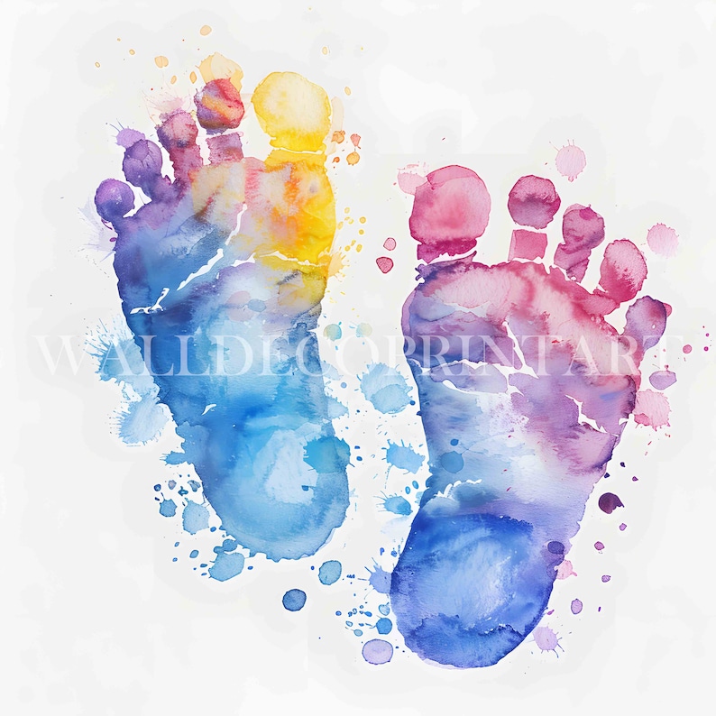 Colorful Baby Footprints Clipart - 6 High Quality Jpgs - Digital ...