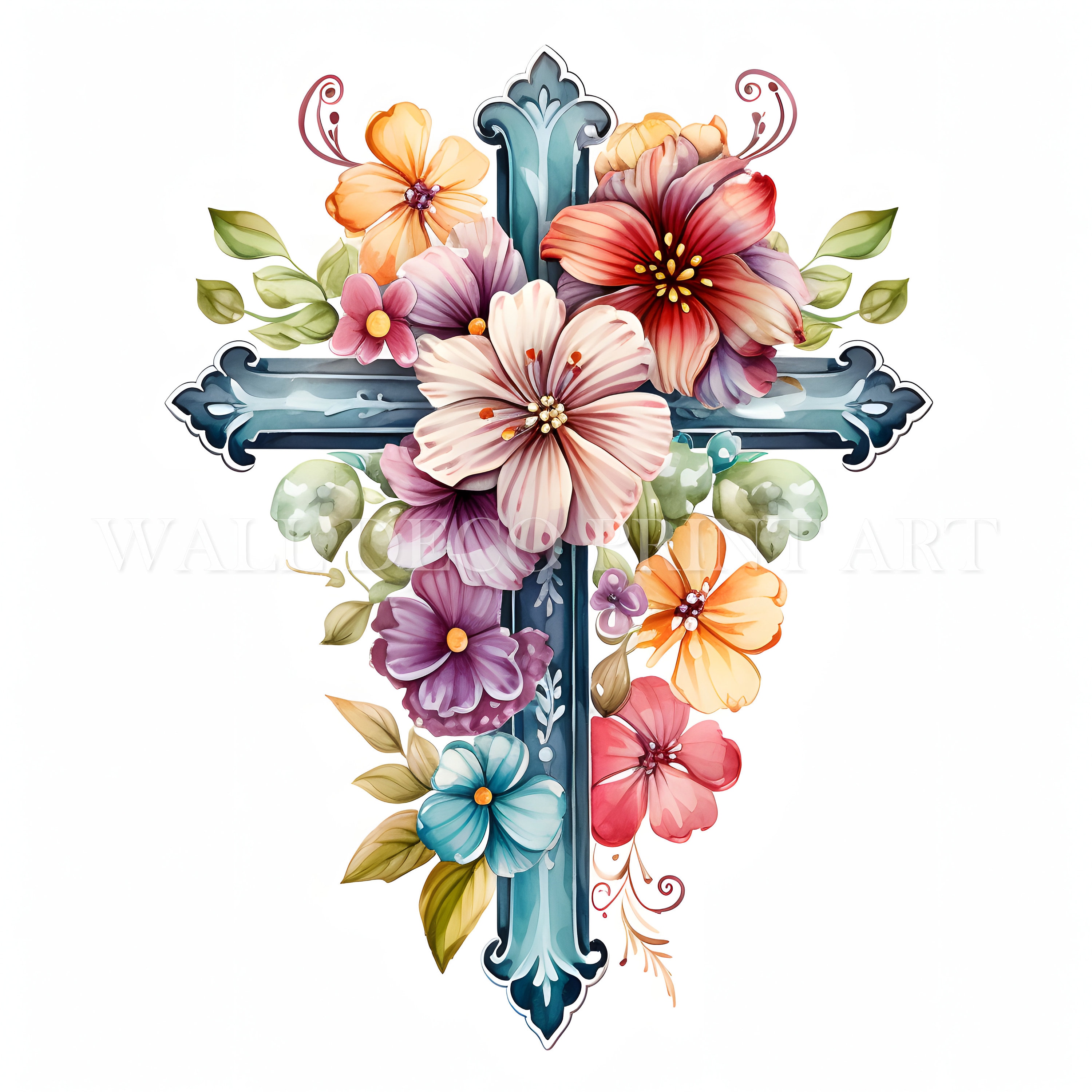 Beautiful Floral Cross Clipart 10 High Quality JPG Instant - Etsy