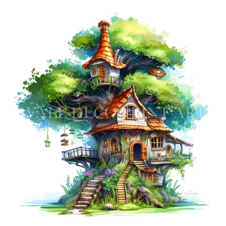 Watercolor Magic Treehouse Clipart Bundle 10 High Quality - Etsy