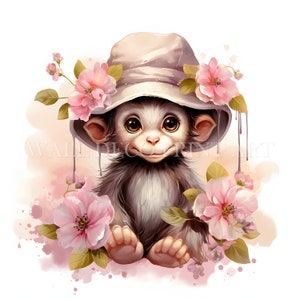 Cute Spring Flower Monkey Clipart Bundle - 10 High Quality JPG ...