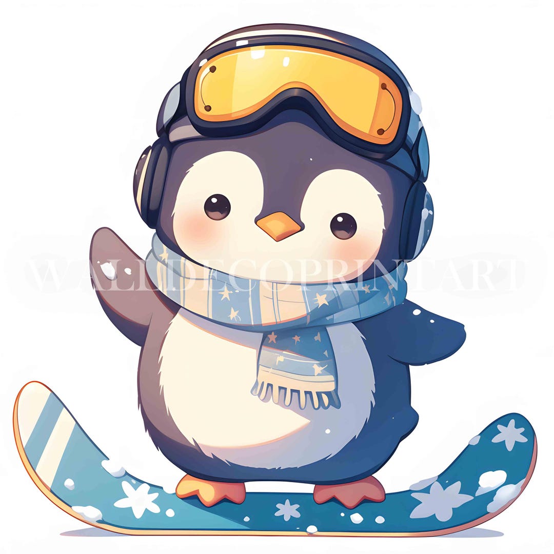 10 Snowboarding Penguin Clipart Bundle - High Quality JPG - Digital ...