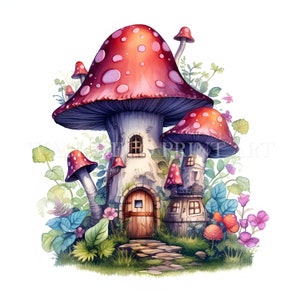 Watercolor Toadstood House Clipart Bundle - 10 High Quality Jpgs ...