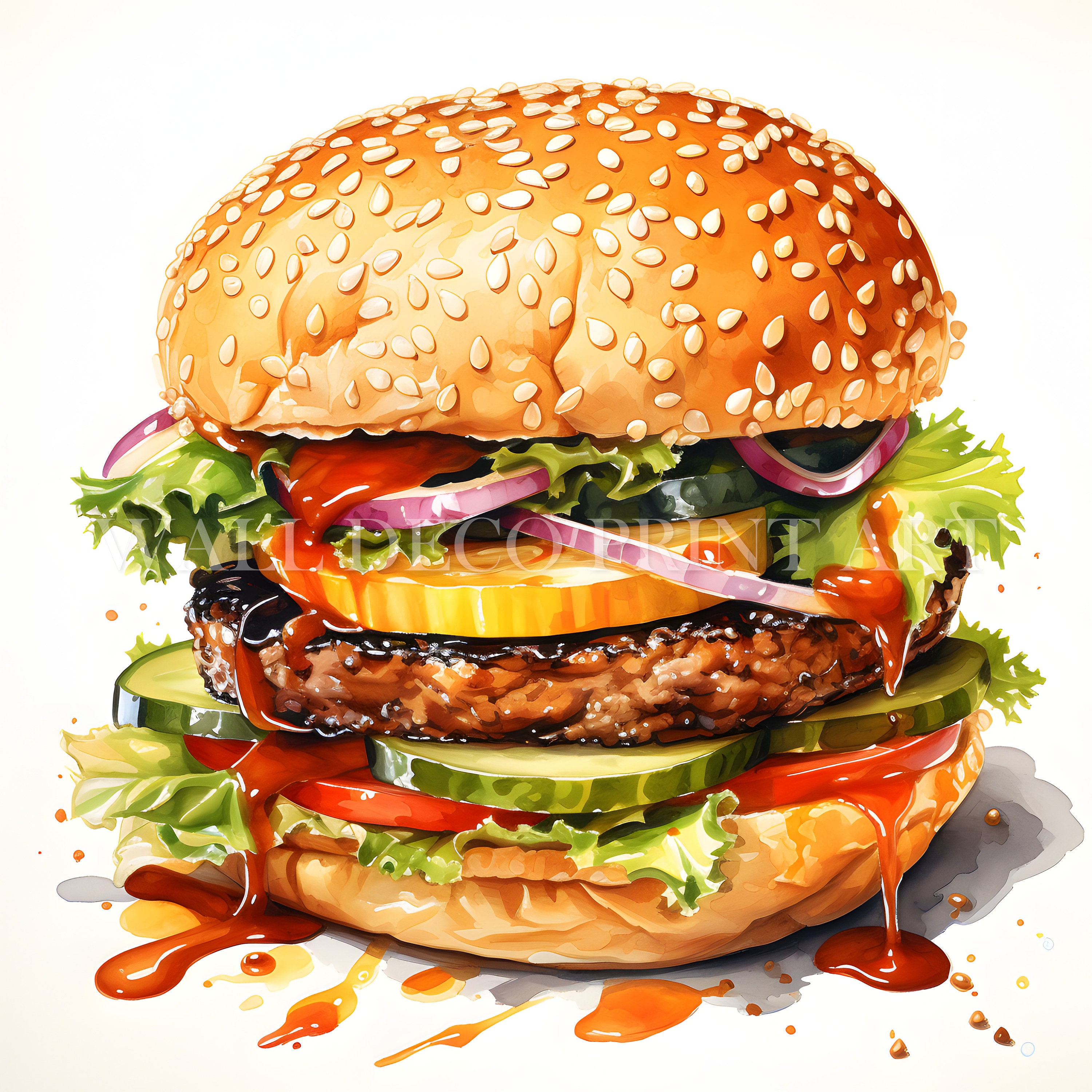 Tasty Hamburger Clipart Bundle - 10 High Quality Jpgs - Digital ...