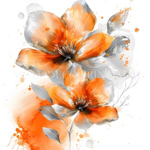Orange & Silver Abstract Flowers Clipart Bundle - 10 High Quality JPG ...