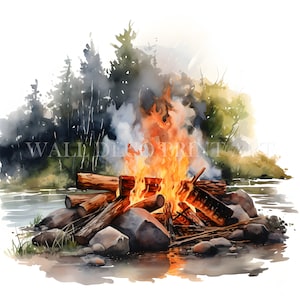 Watercolor Bonfire Clipart Bundle - 10 High Quality Jpgs - Digital ...