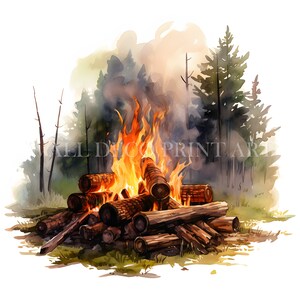 Watercolor Bonfire Clipart Bundle - 10 High Quality Jpgs - Digital ...