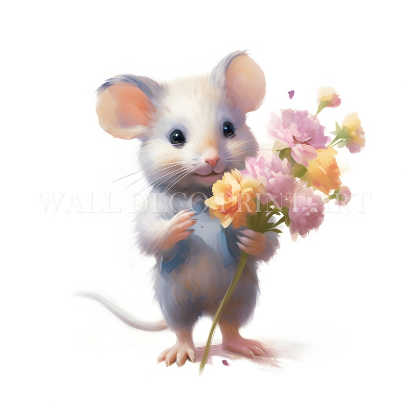 Cute MOUSE With Flower Clipart Bundle - 11 High Quality Jpgs - Digital ...