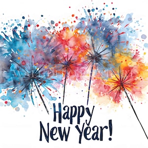 Colorful Happy New Year Clipart Bundle - 10 High Quality Jpgs - Digital ...