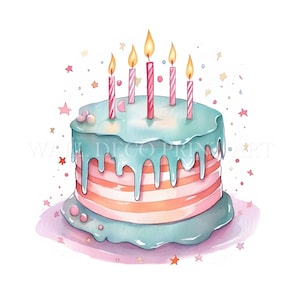 Pastel Birthday Cake Clipart Bundle - 10 High Quality JPG - Digital ...