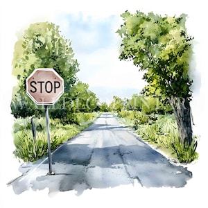 Watercolor Stop Sign Clipart Bundle - 10 High Quality JPG - Digital ...