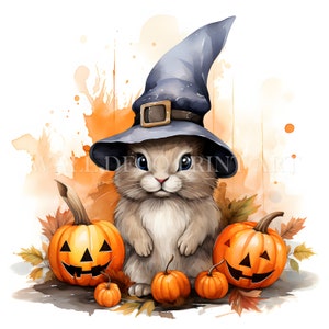 Cute Halloween Rabbit Clipart Bundle - 10 High Quality Jpgs, Digital ...