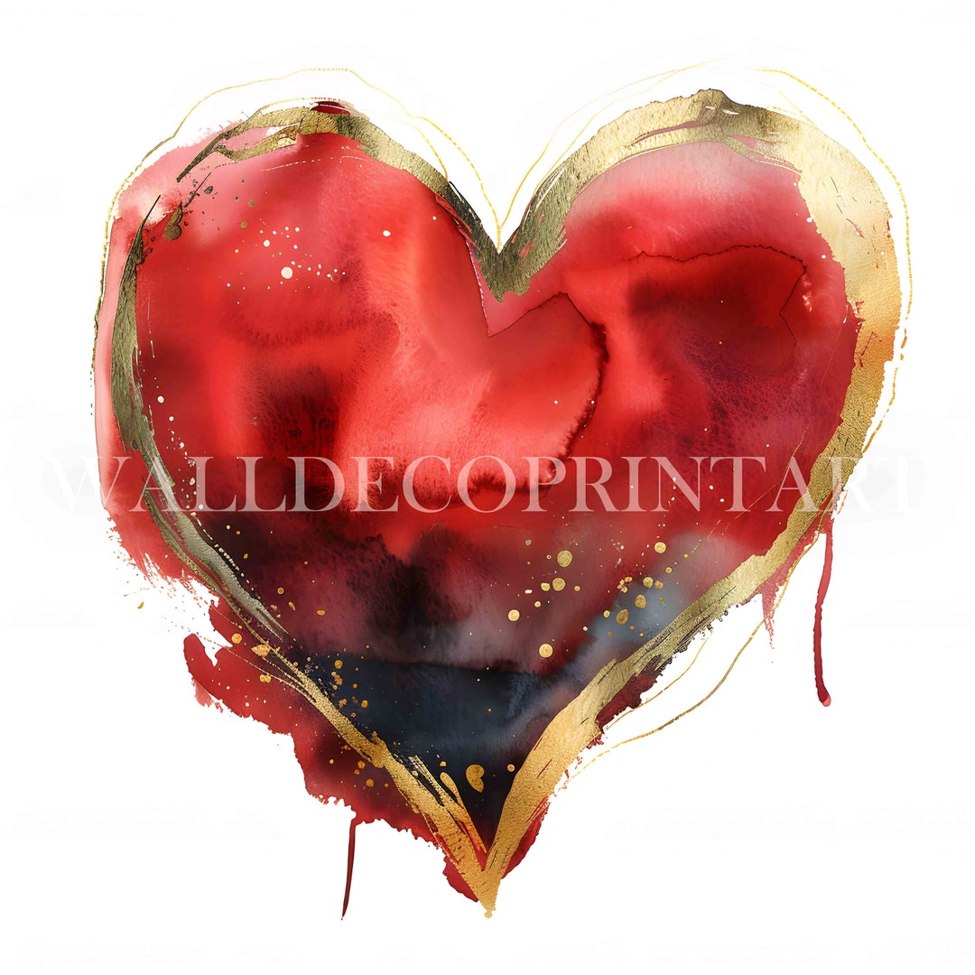 Cute Red & Gold Abstract Heart Clipart Bundle - 10 High Quality JPG ...