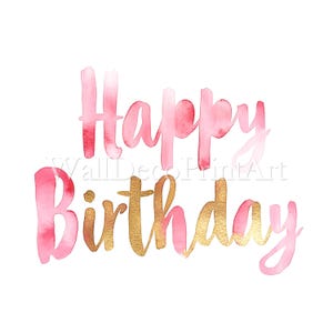 10 Pink & Gold Happy Birthday Clipart Bundle - High Quality Jpgs ...