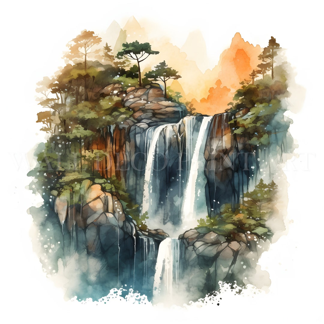 Colorful Waterfall Clipart Bundle 6 High Quality Jpgs Digital Downloads ...